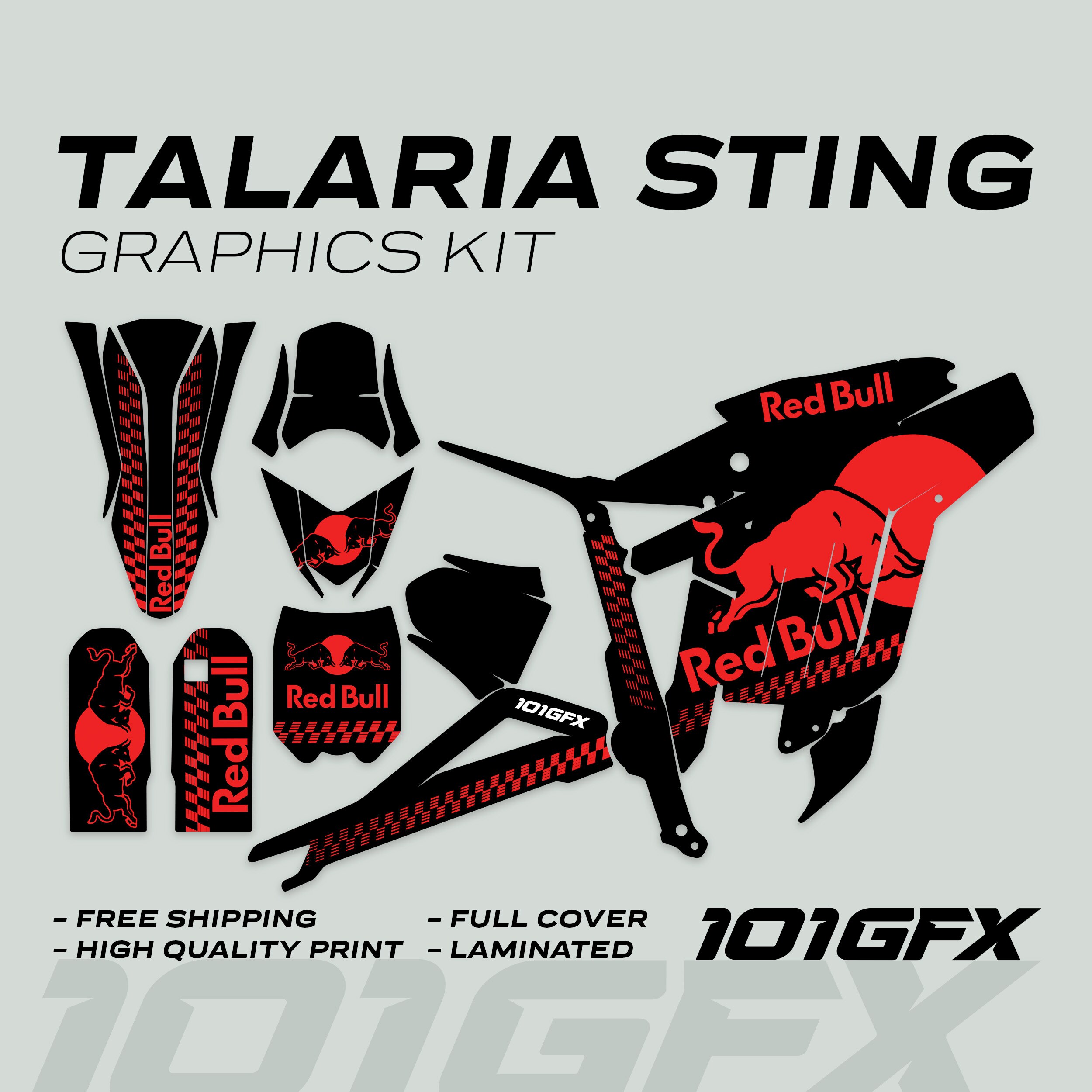 Talaria Sting R Graphics Kit REDBULL MONO Black Red Decals Stickers ...
