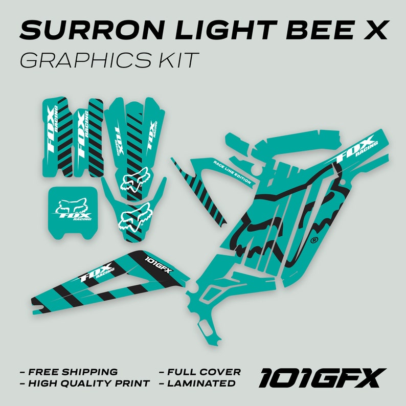 Surron Light Bee X Graphics Kit FOX RACE LINE Mint Black Decals ...