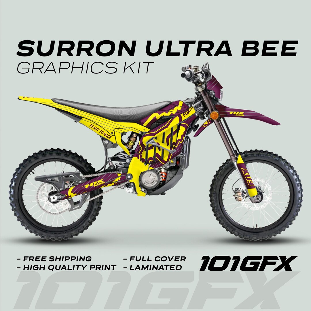 Surron Ultra Bee Graphics Kit FOX STRIPES Purper Yellow Decals Stickers ...