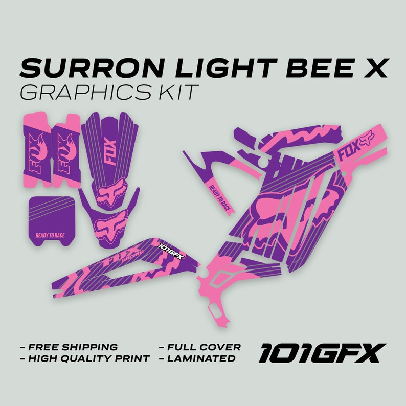 Surron Light Bee X Graphics Kit FOX STRIPES PURPLE Pink Decals Stickers ...
