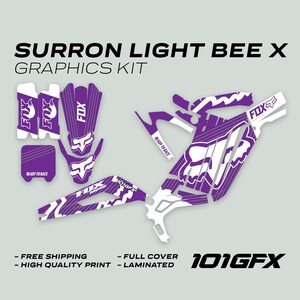 Surron Light Bee X Graphics Kit FOX STRIPES PURPLE White Decals ...