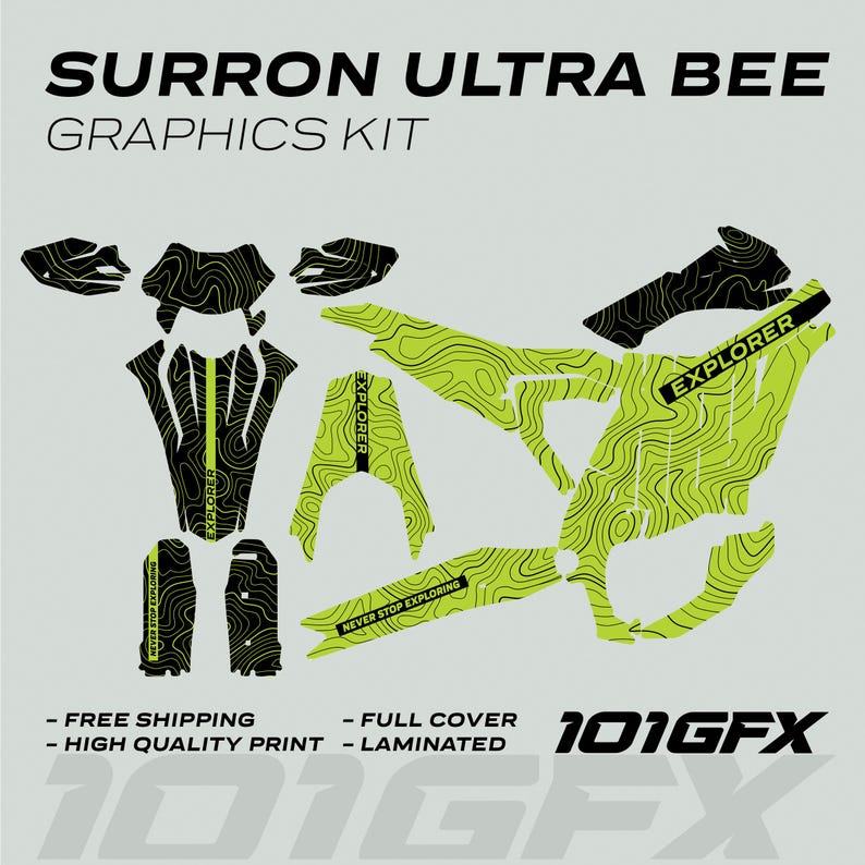 Surron Ultra Bee Graphics Kit EXPLORER GREEN BLACK Explore Altitude ...