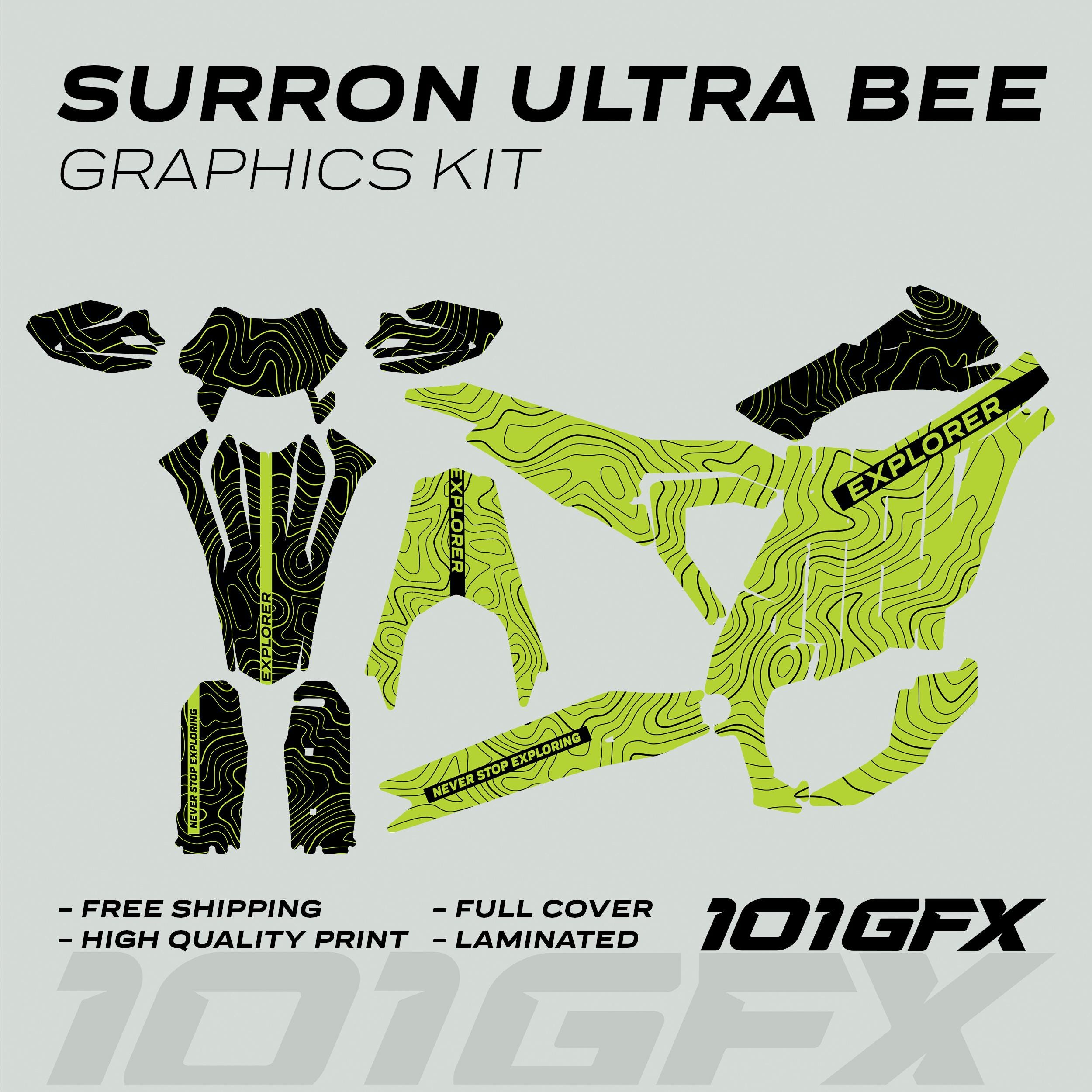 Surron Ultra Bee Graphics Kit EXPLORER GREEN BLACK Explore Altitude ...