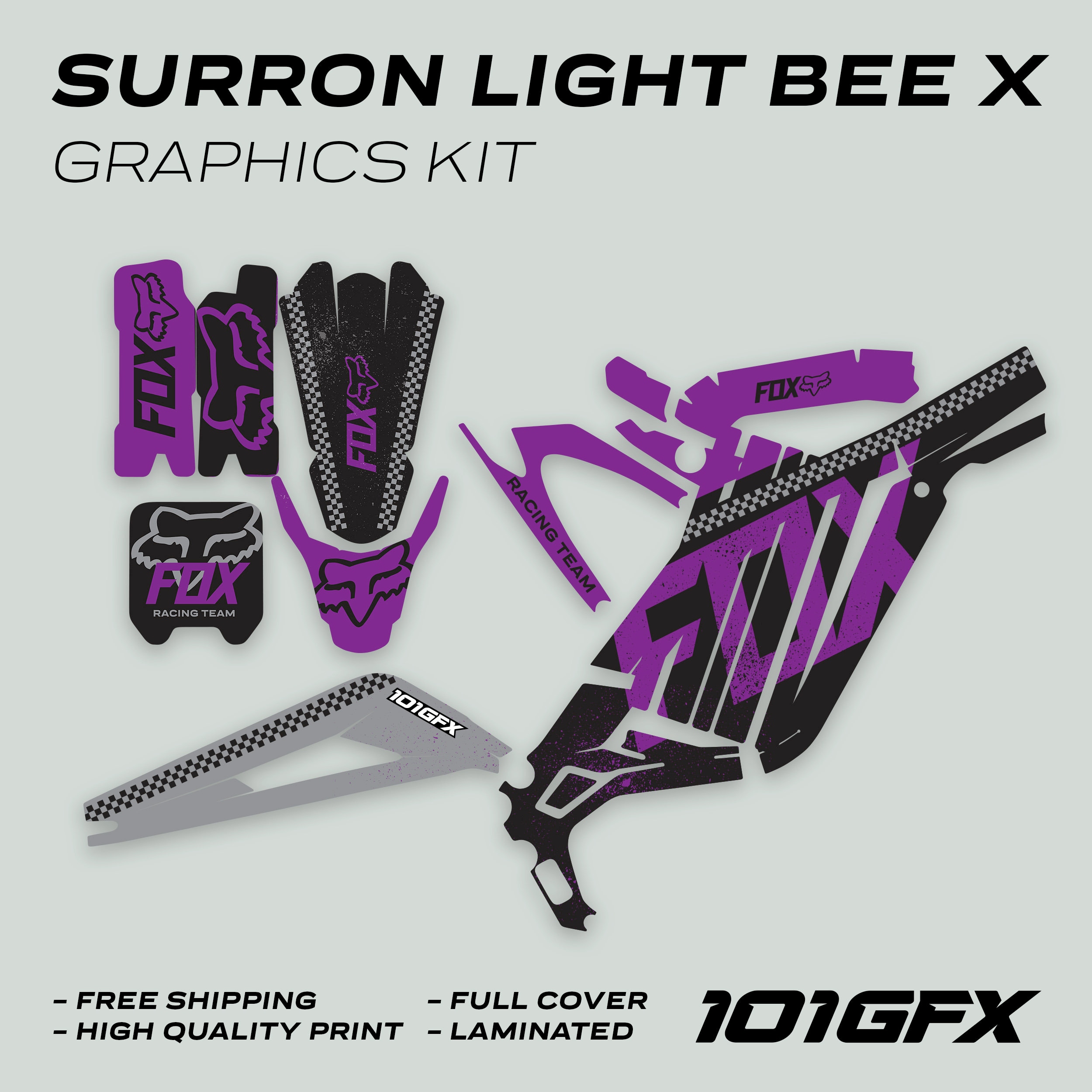 Surron Light Bee X Graphics Kit FOX DUST Black Purple Decals Stickers ...