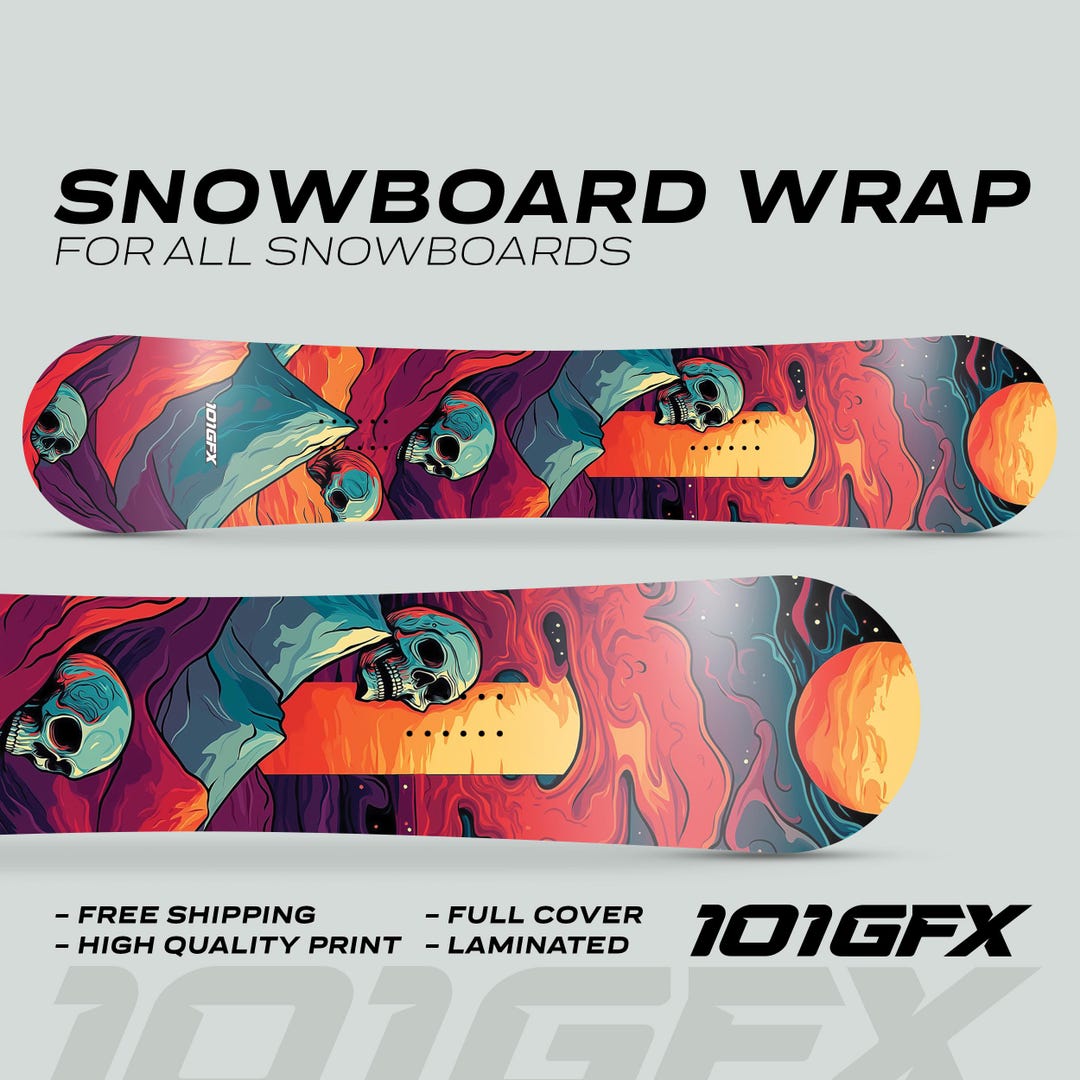 Snowboard Wrap MOUNTAIN SKULLS Snowboard Sticker Skin Decals Stickers ...
