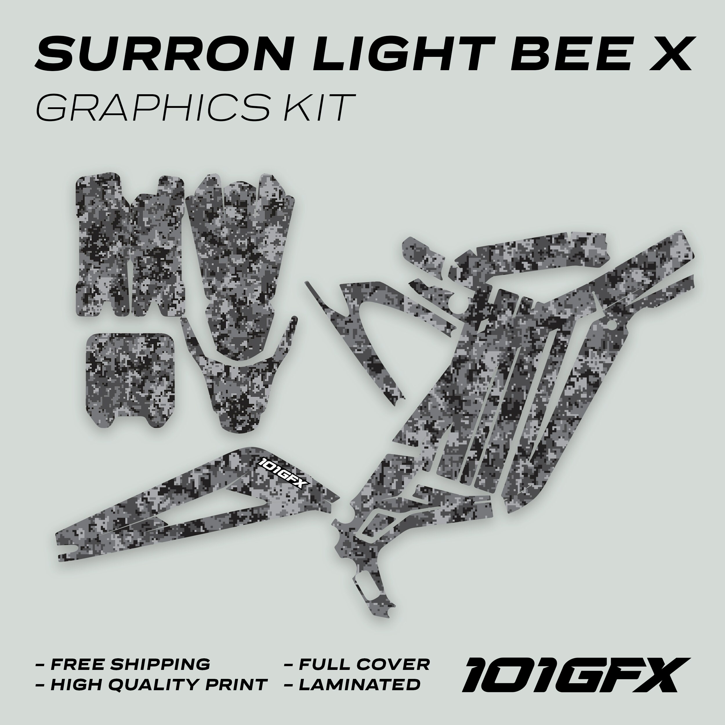 Surron Light Bee X Graphics Kit SQUARE TEK Grey Stickers Decals ...