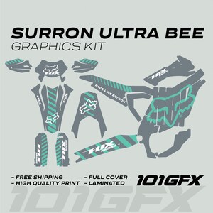 Surron Ultra Bee Graphics Kit FOX RACE LINE Grey Mint Decals Stickers ...