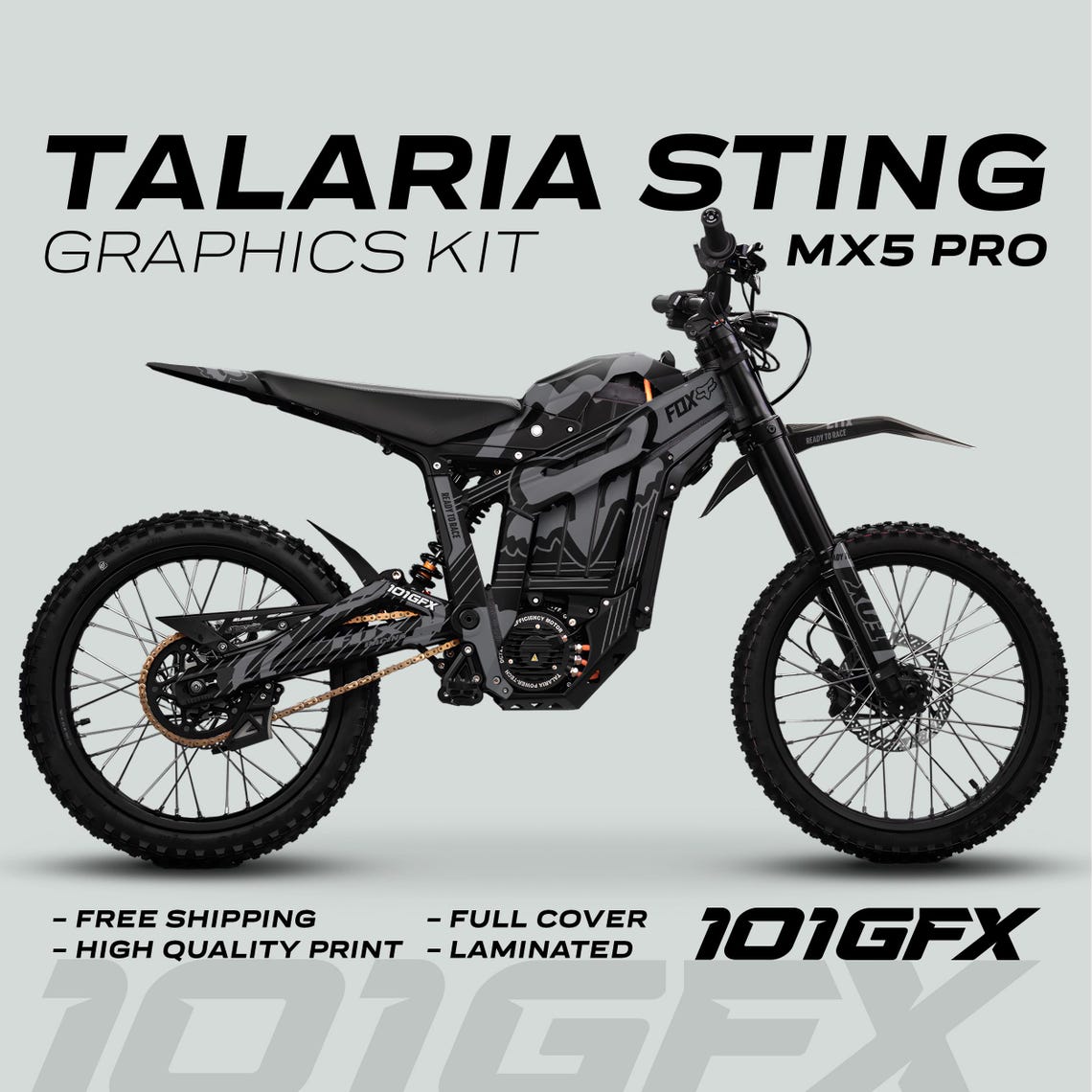 Talaria Sting MX5 Graphics Kit FOX STRIPES Black Grey Decals Stickers ...