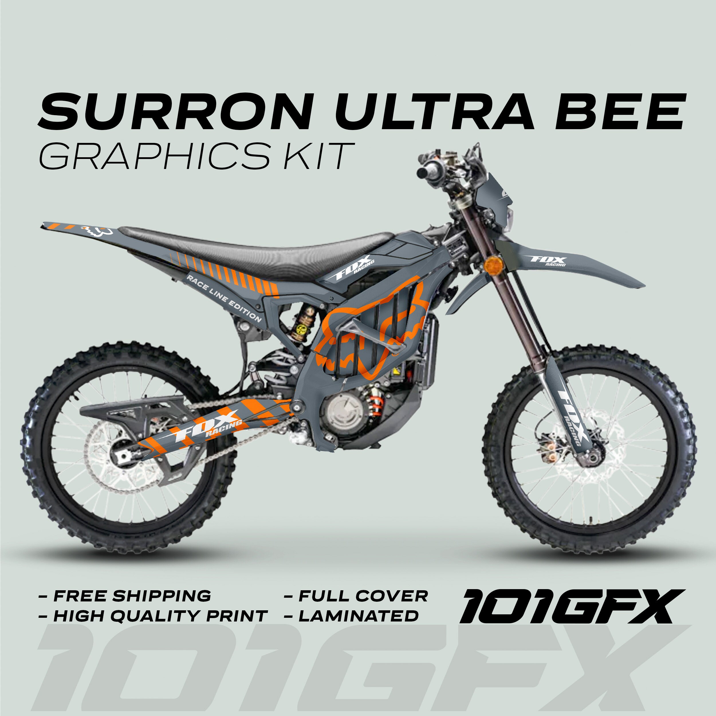 Surron Ultra Bee Graphics Kit FOX RACE LINE Grey Orange Decals Stickers ...