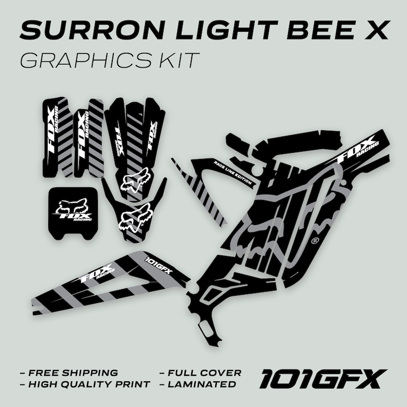 Surron Light Bee X Graphics Kit FOX RACE LINE Black Grey Decals ...