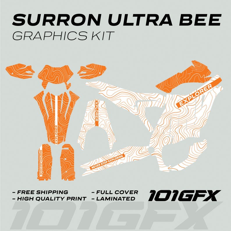 Surron Ultra Bee Graphics Kit EXPLORER WHITE ORANGE Explore Altitude ...