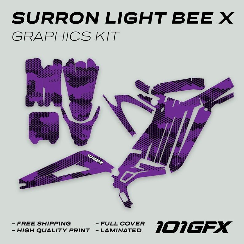 Surron Light Bee X Graphics Kit HEXOCAM PURPLE Stickers Honeycomb Cams ...