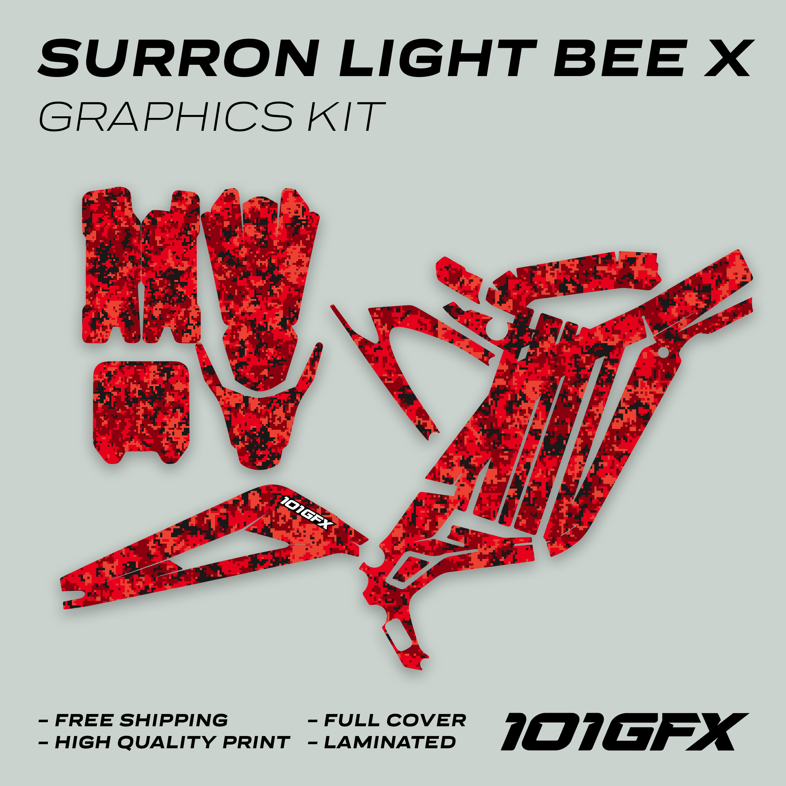 Surron Light Bee X Graphics Kit SQUARE TEK RED Stickers Decals ...