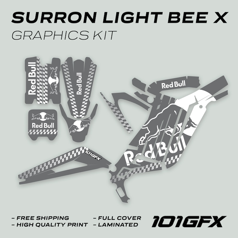 Surron Light Bee X Graphics Kit R BULL MONO GREY White Decals Stickers ...