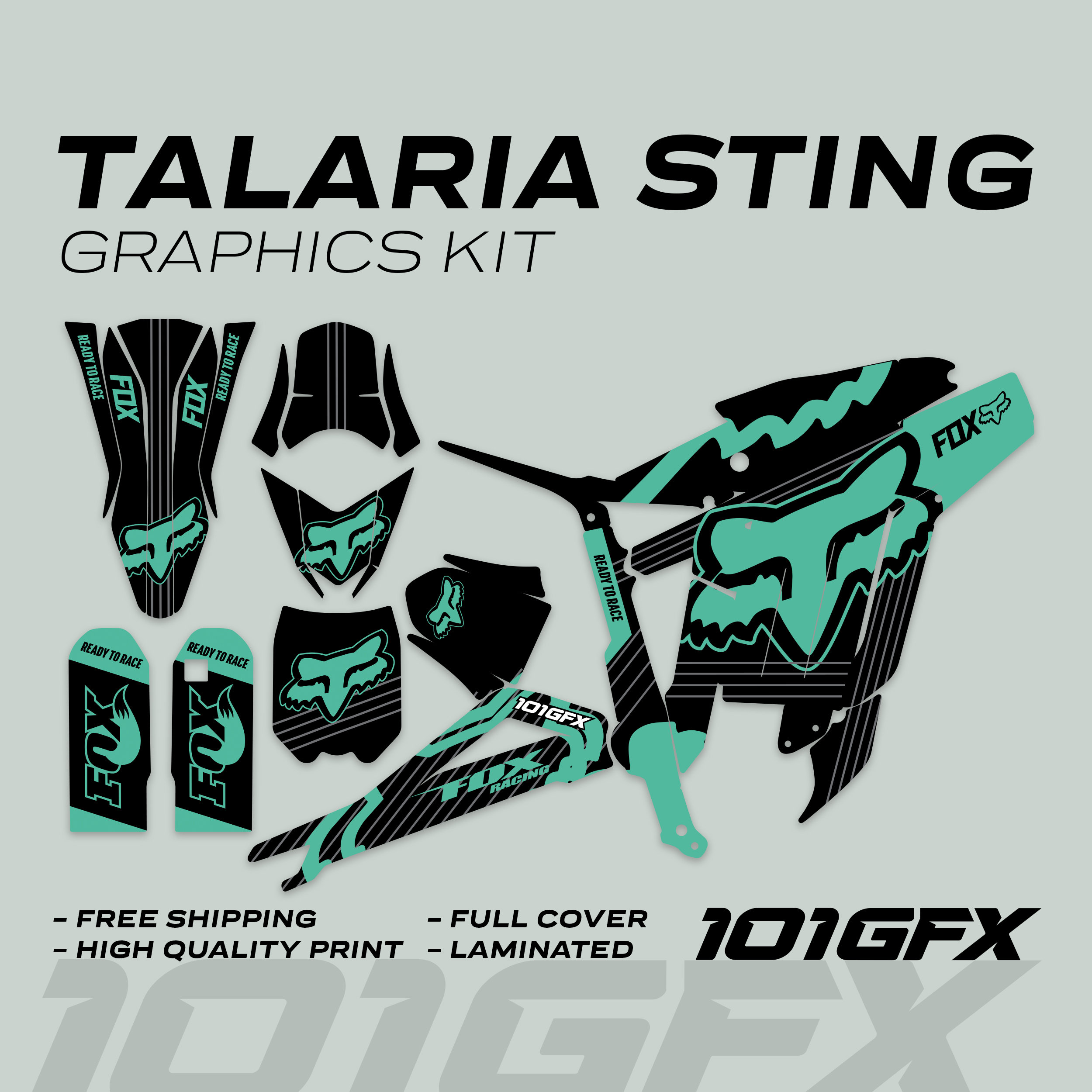 Talaria Sting R Graphics Kit FOX STRIPES Black Mint Decals Stickers ...