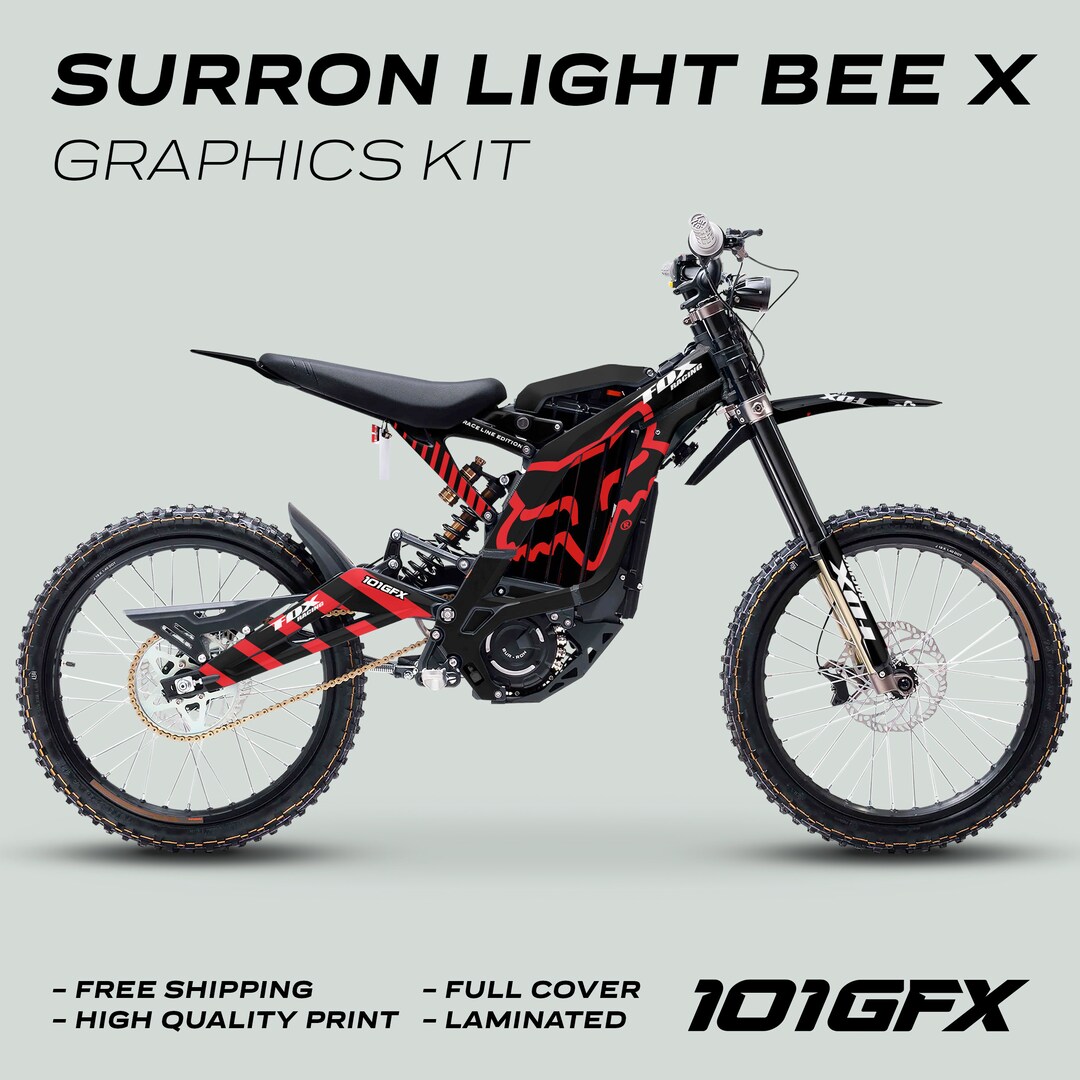 Surron Light Bee X Graphics Kit FOX RACE LINE Black Red Decals Stickers ...