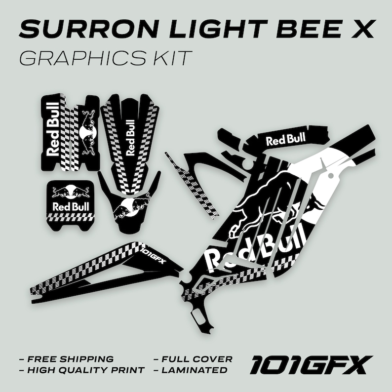 Surron Light Bee X Graphics Kit REDBULL MONO BLACK White Decals ...