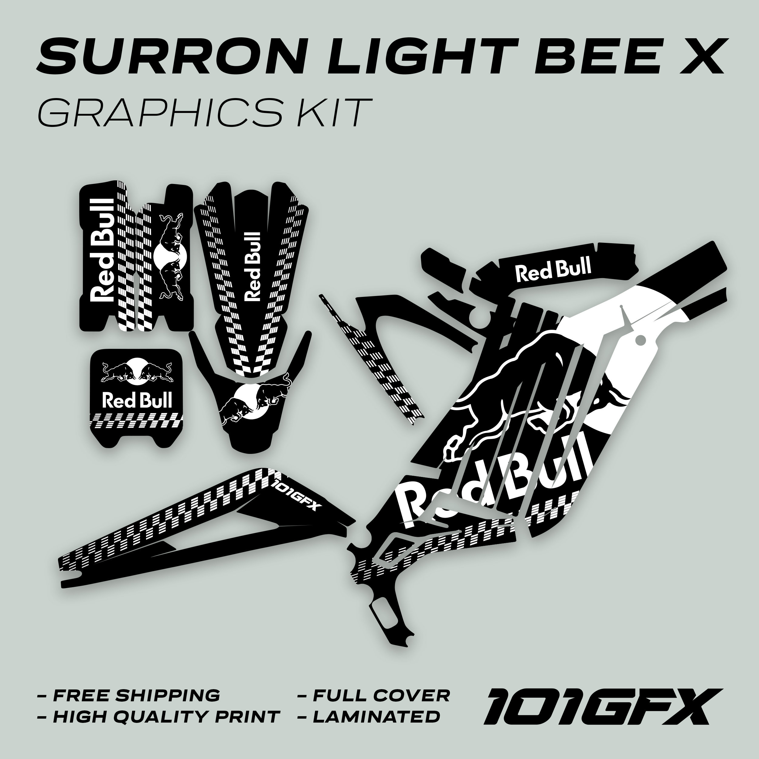 Surron Light Bee X Graphics Kit REDBULL MONO BLACK White Decals ...
