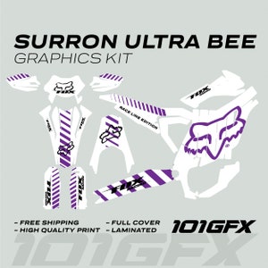 Surron Ultra Bee Graphics Kit FOX RACE LINE White Purple Decals ...