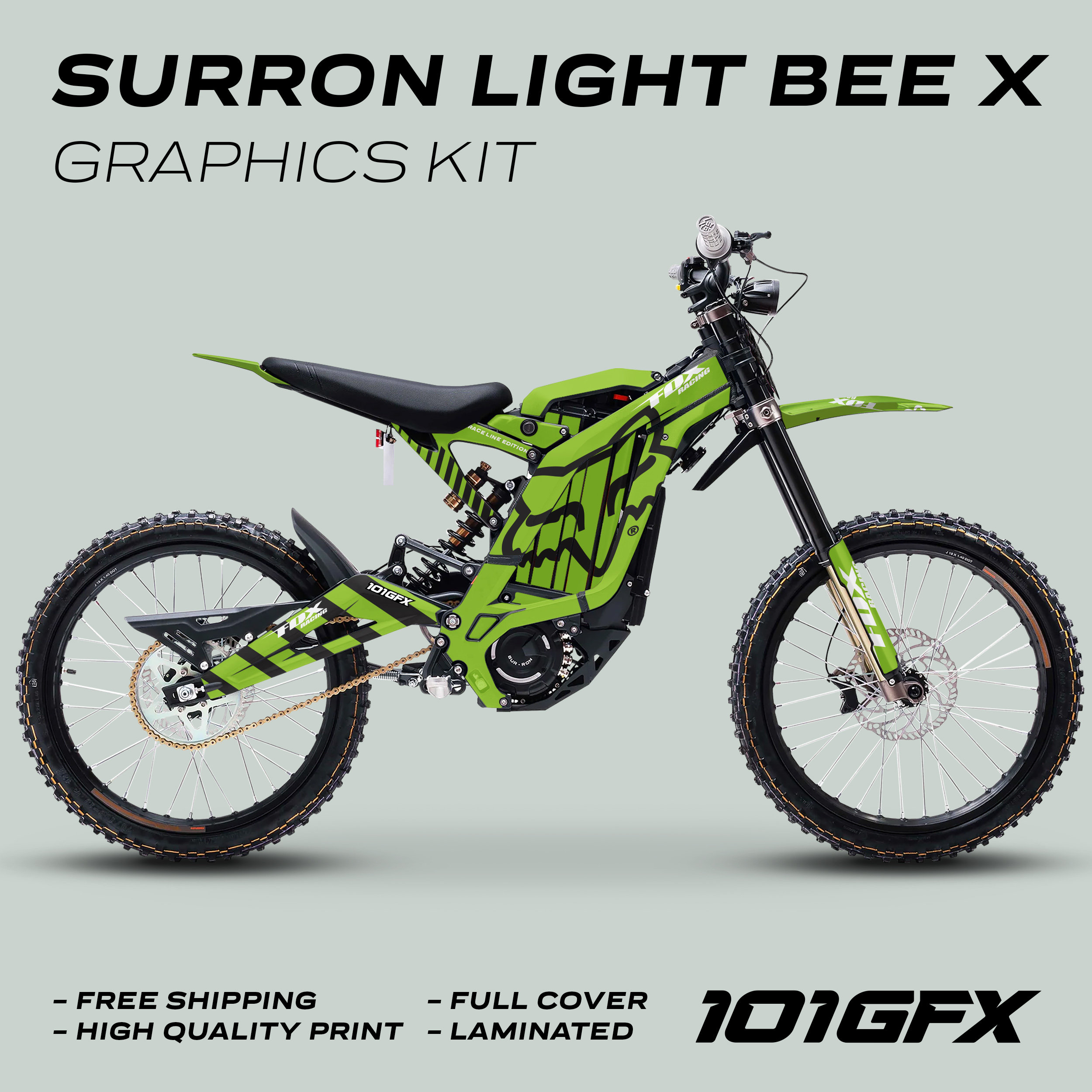 Surron Light Bee X Graphics Kit FOX RACE LINE Green Black Decals ...