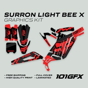 Surron Light Bee X Graphics Kit FOX STRIPES BLACK Red Decals Stickers ...