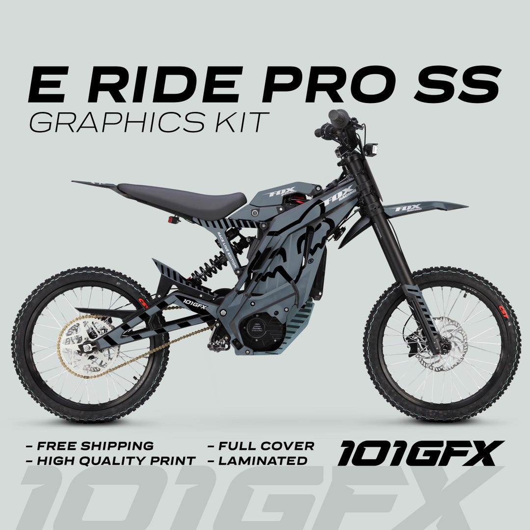E Ride Pro SS Graphics Kit FOX Race Line Grey Black Decals Stickers ...