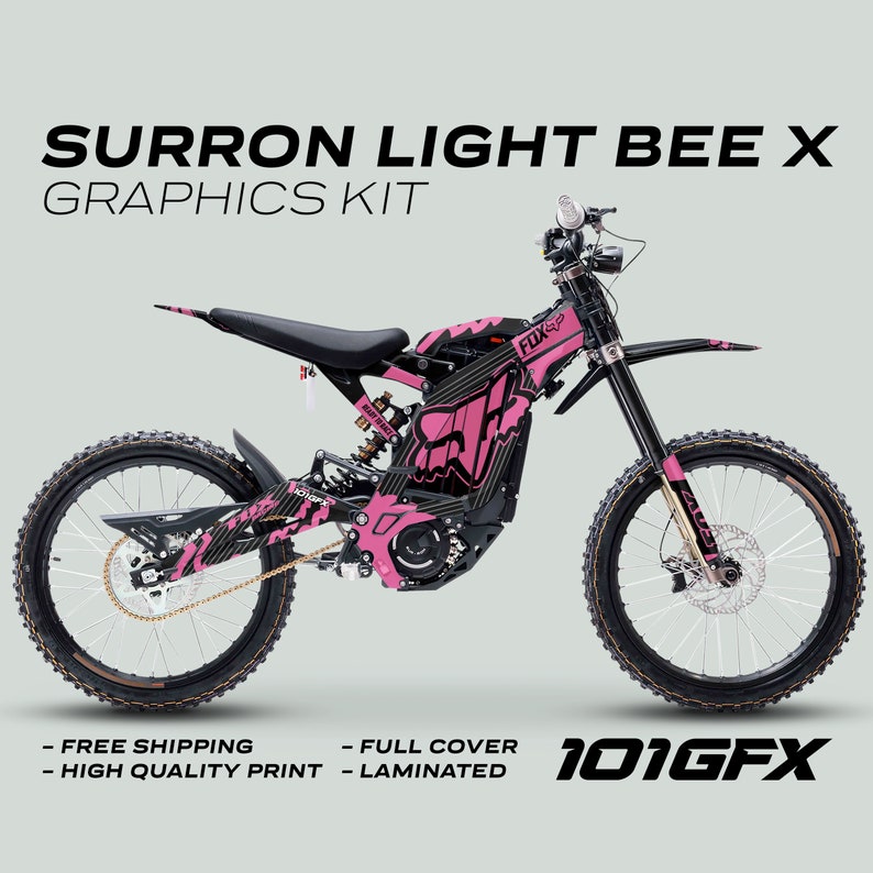 Surron Light Bee X Graphics Kit FOX STRIPES BLACK Pink Decals Stickers ...