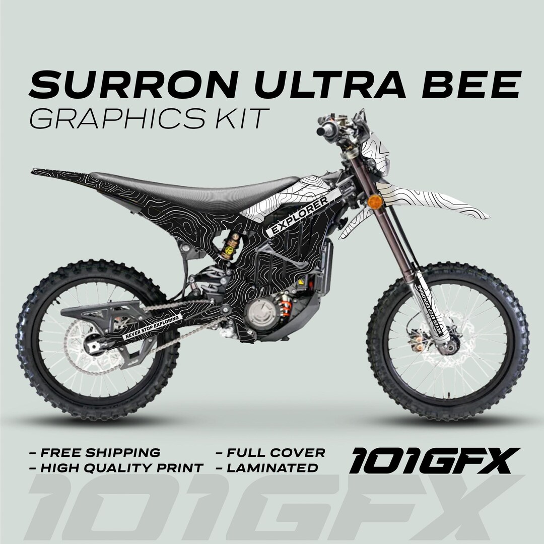 Surron Ultra Bee Graphics Kit EXPLORER BLACK WHITE Explore Altitude ...