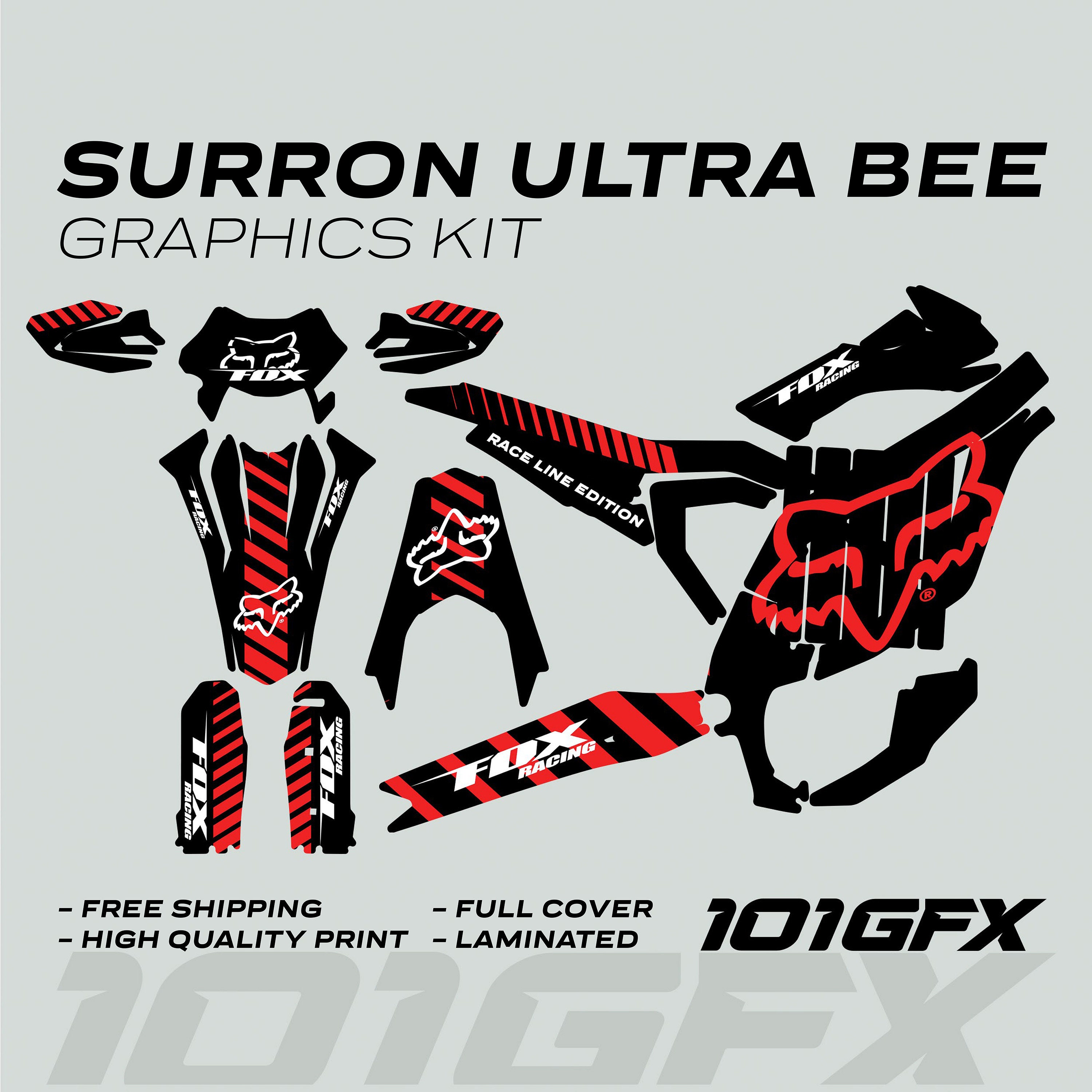 Surron Ultra Bee Graphics Kit FOX RACE LINE Black Red Decals Stickers ...