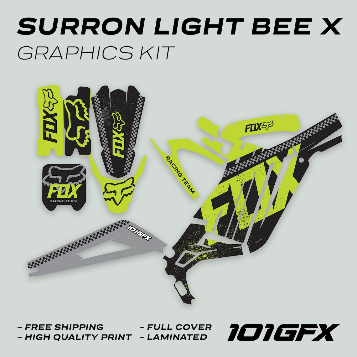 Surron Light Bee X Graphics Kit FOX DUST Black Green Decals Stickers ...