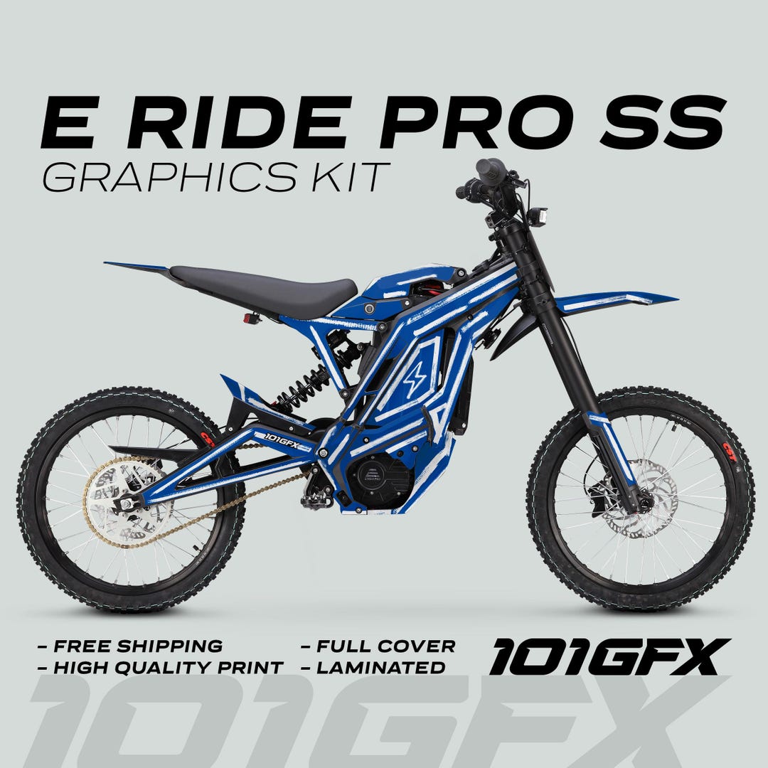 E Ride Pro SS Graphics Kit BRUSH Blue White Decals Stickers Laminated ...