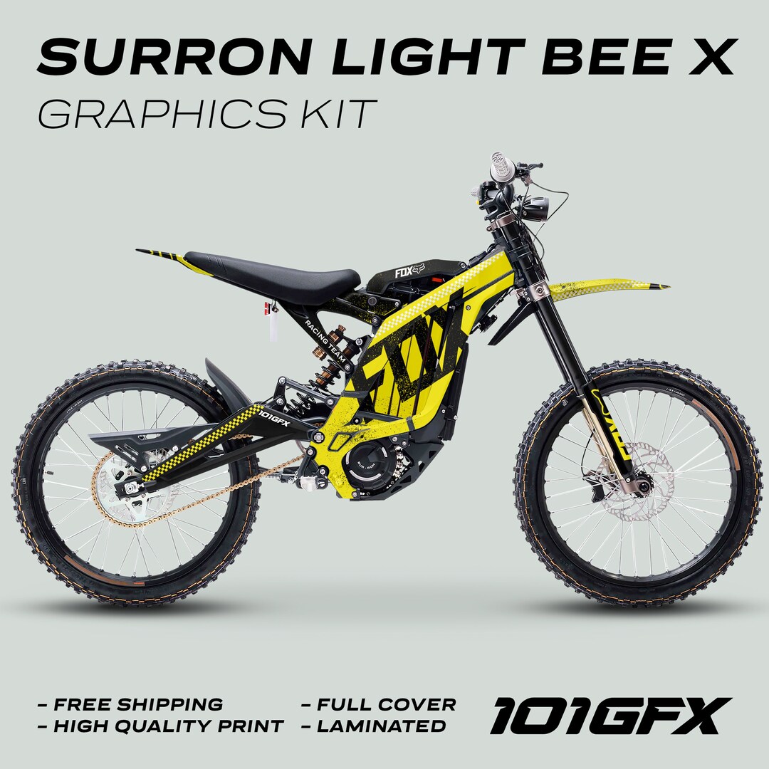 Surron Light Bee X Graphics Kit FOX DUST YELLOW Black Decals Stickers ...