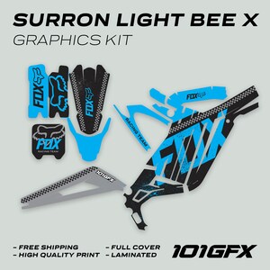 Surron Light Bee X Graphics Kit FOX DUST Black Cyan Decals Stickers ...