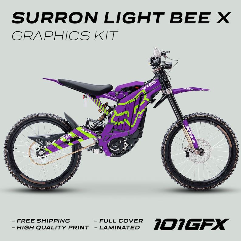 Surron Light Bee X Graphics Kit FOX RACE LINE Purple Green Decals ...