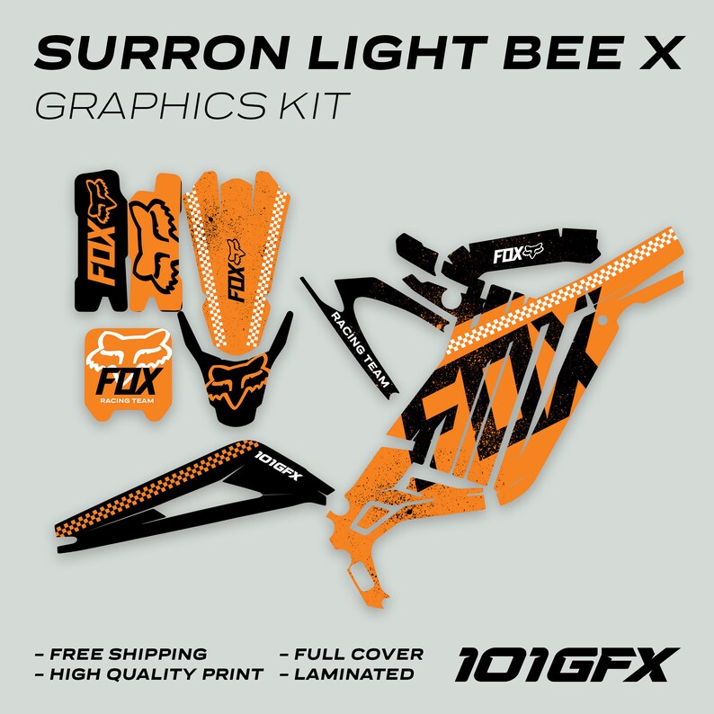 Surron Light Bee X Graphics Kit FOX DUST ORANGE Black Decals Stickers ...