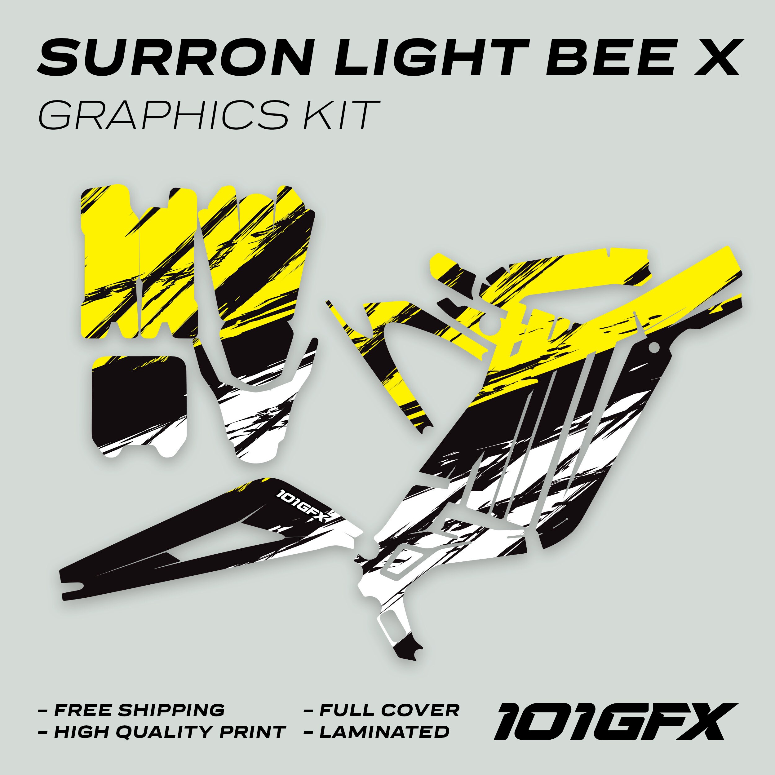 Surron Light Bee X Graphics Kit SLICE BLACK YELLOW Stickers Grunge ...