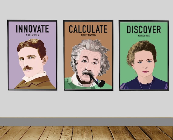 Set of 3 Scientists Nikola Tesla Albert Einstein Marie | Etsy