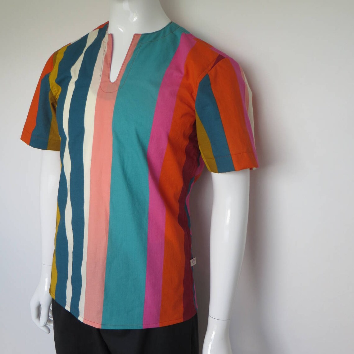 Multicolor Striped Cotton Split Collar Shirt - Etsy