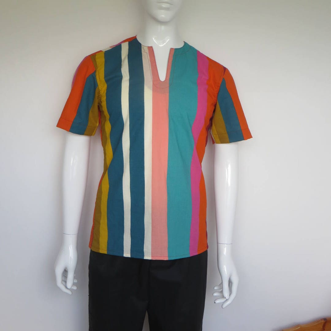 Multicolor Striped Cotton Split Collar Shirt - Etsy