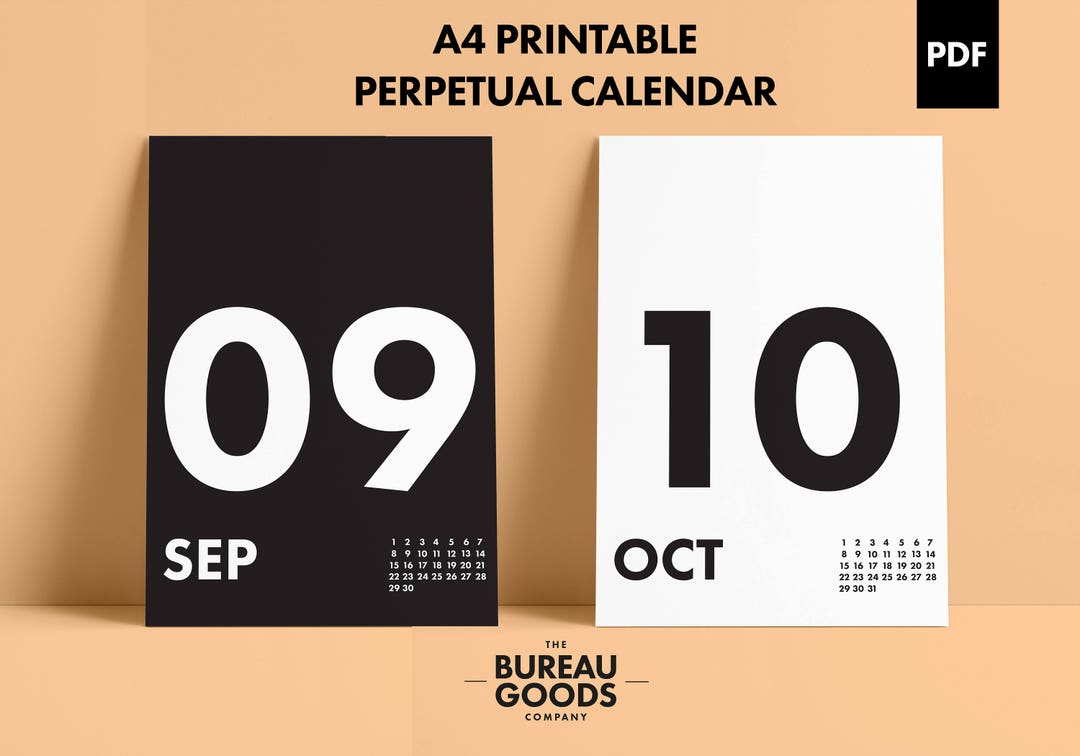 Printable | Perpetual 12 Month Calendar | Black & White | Instant ...