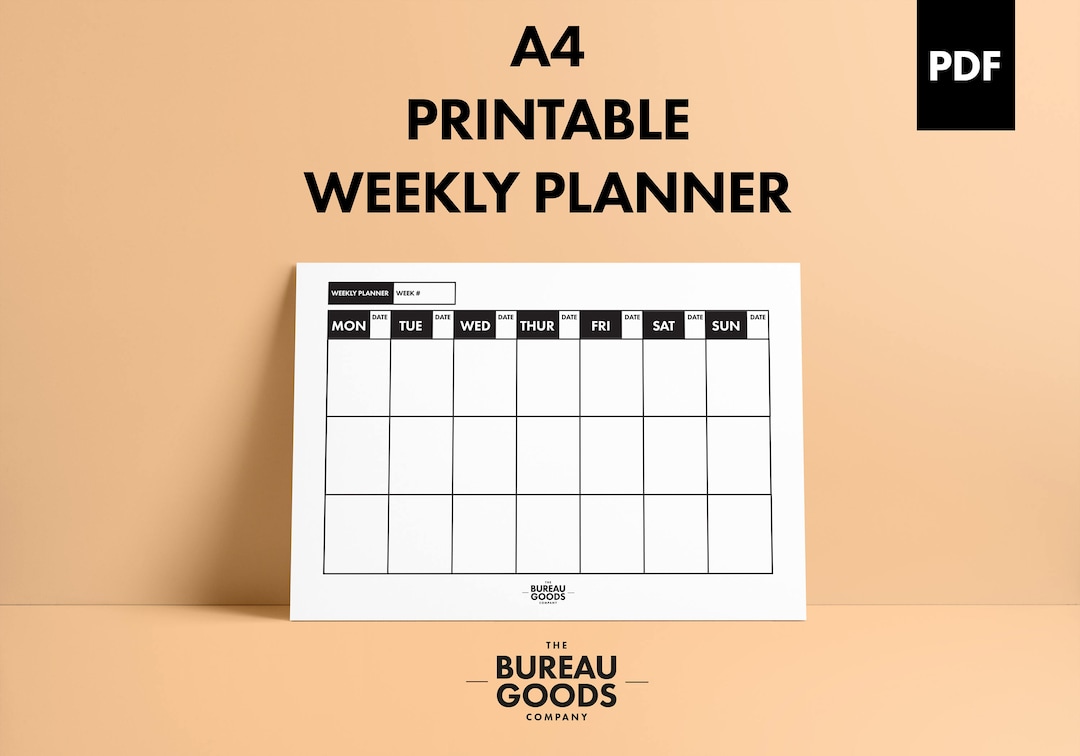 Printable | Weekly Planner | Black and White | Instant Download ...