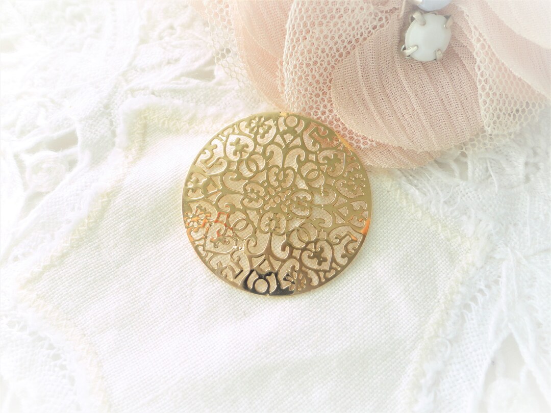 Round Gold Stamp, Filigree Stamp, X2, Gold Arabesque, Jewelry Connector ...