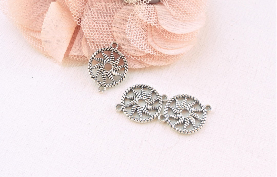 Round Silver Connector, Sun Connector, Interlayer Bracelet, Link ...