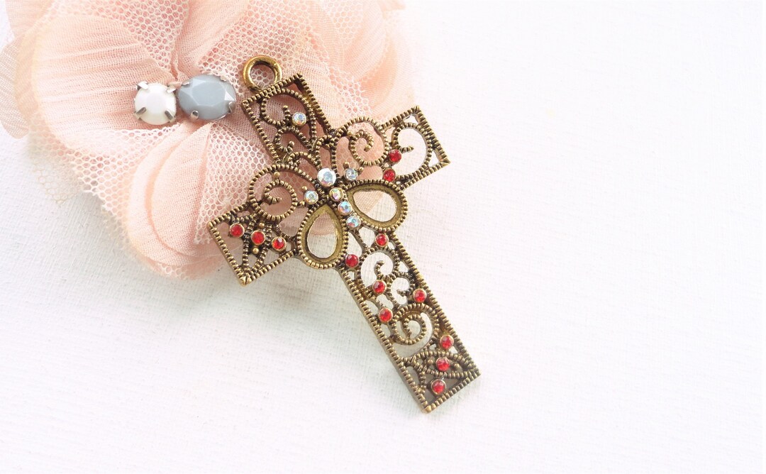 Gold Cross Pendant, Rhinestone Holder, Cabochon Holder, Cross ...