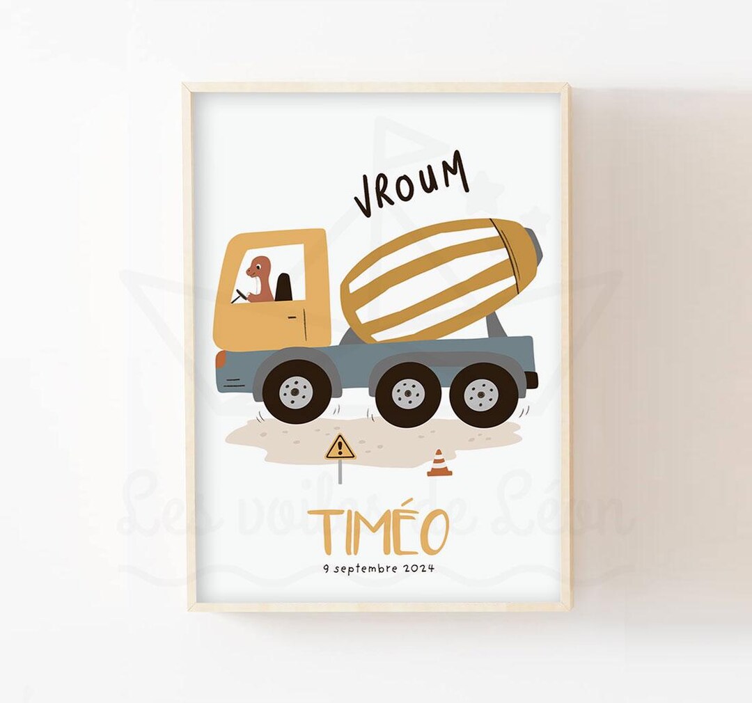 Children's Cement Mixer Truck Poster, Wall Decoration, Construction ...