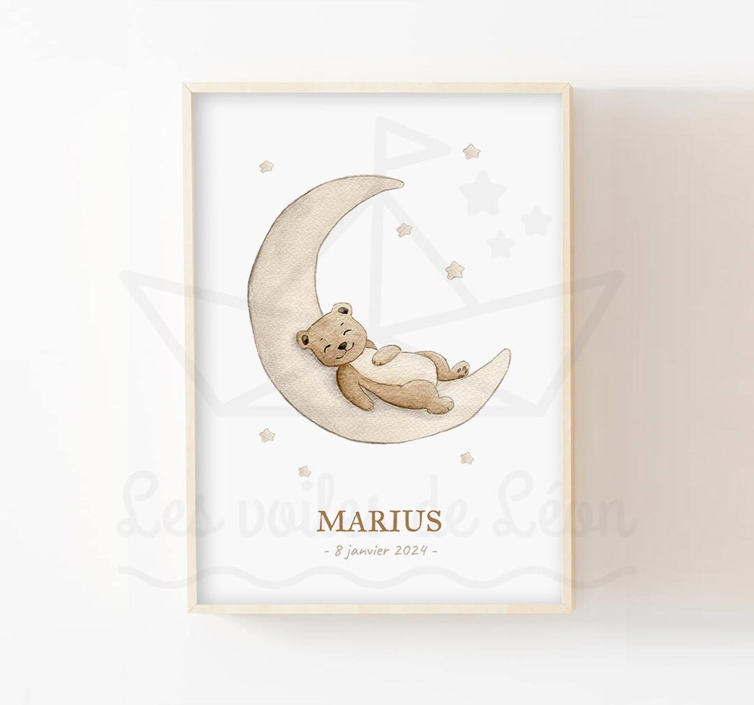 Baby Moon Bear Poster A4 (21x29.7cm) OR 13x18cm Wall Decoration Child's ...