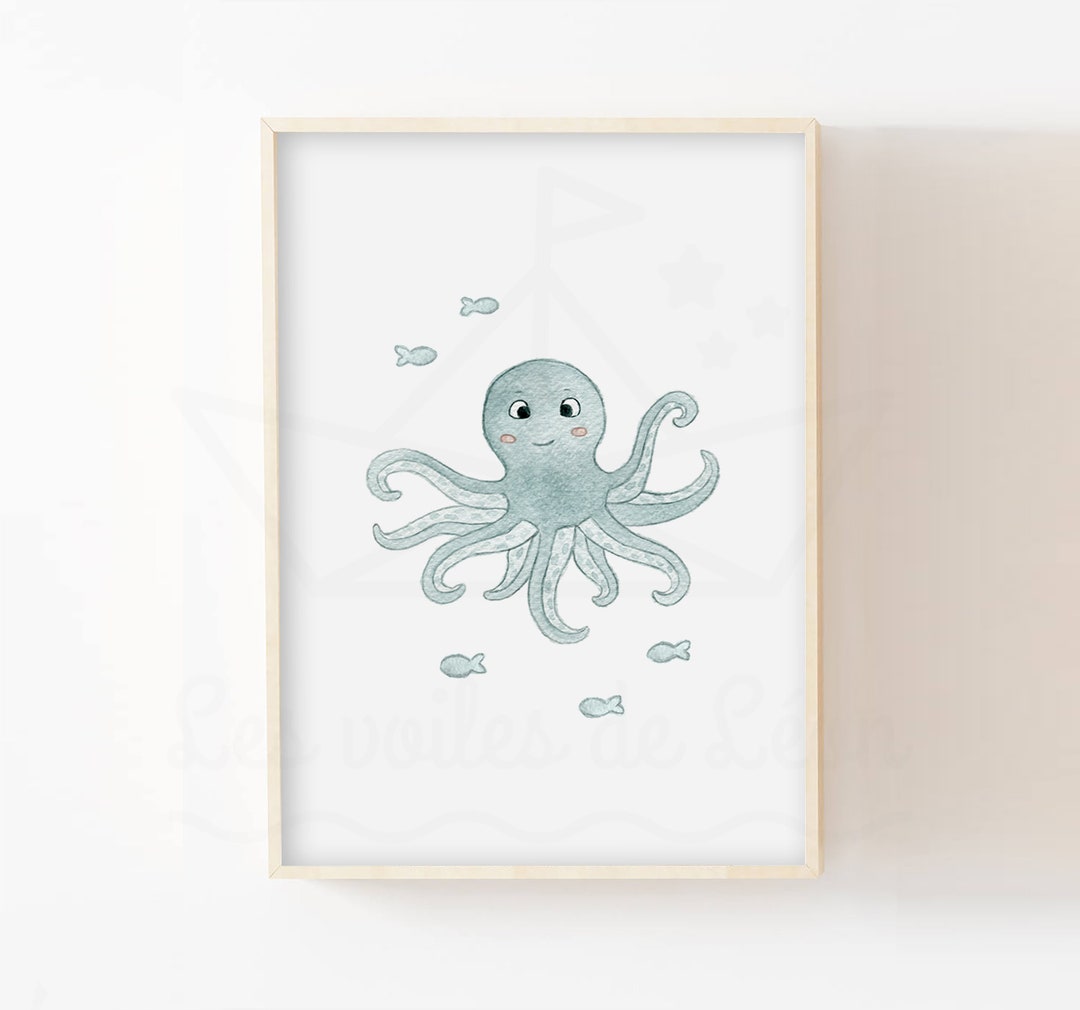 Octopus Poster, Seascape Wall Decoration, Watercolor Baby Room Poster ...