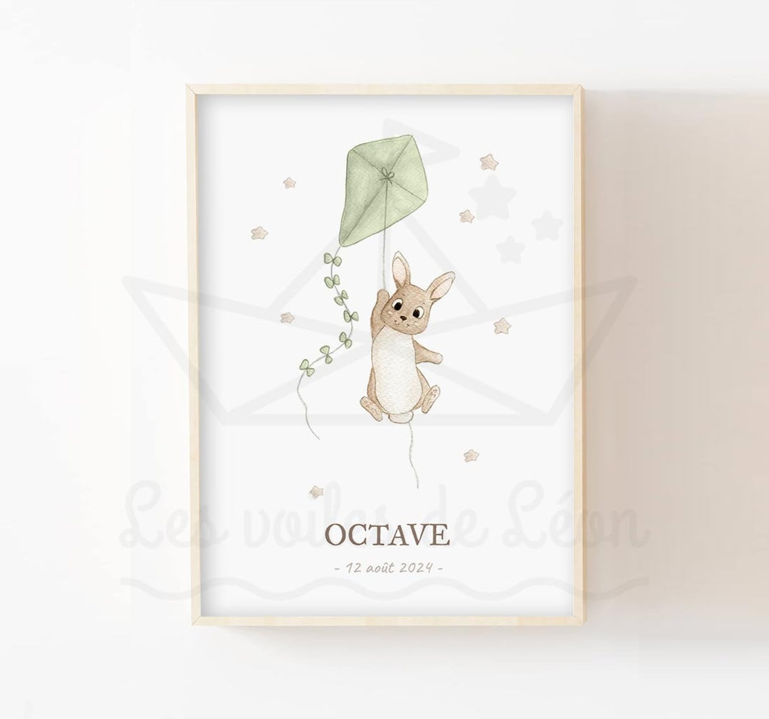 Baby Rabbit Kite Poster A4 (21x29.7cm) or 13x18cm Watercolor ...