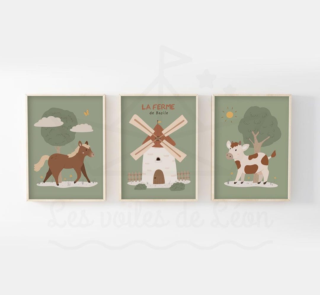 Set of 3 Farm Posters for Children's Room, Wall Decoration for Baby's ...