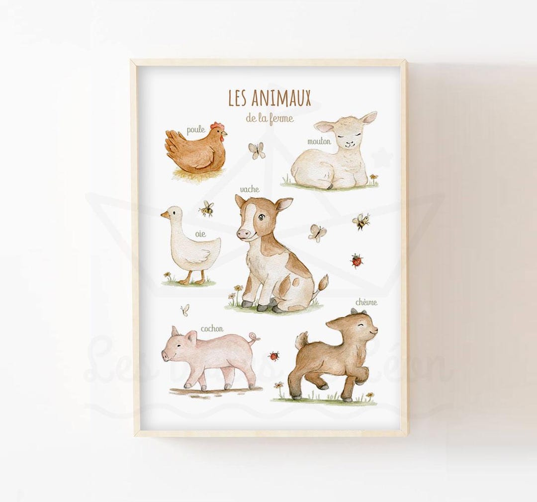 Retro Farm Animals Poster | Countryside Baby Room Decor | Watercolor ...